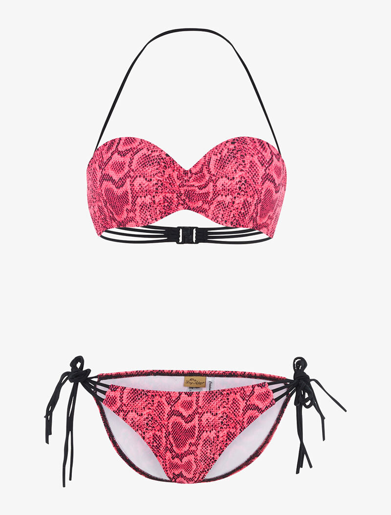 Bikini imprimé python à liens - rose fluo | Inspee