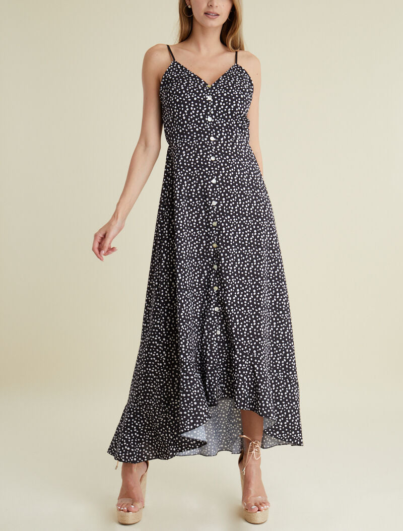 Robe à basque asymétrique imprimé à pois - noir | Inspee