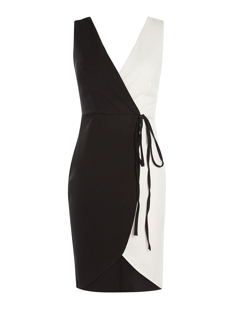 Robe bicolore coté à nouer - noir/blanc | Inspee