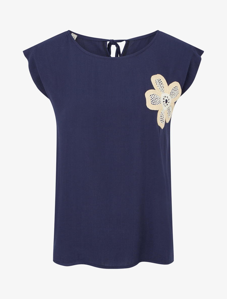 Top uni à fleur brodée - Marine Inspee | Inspee