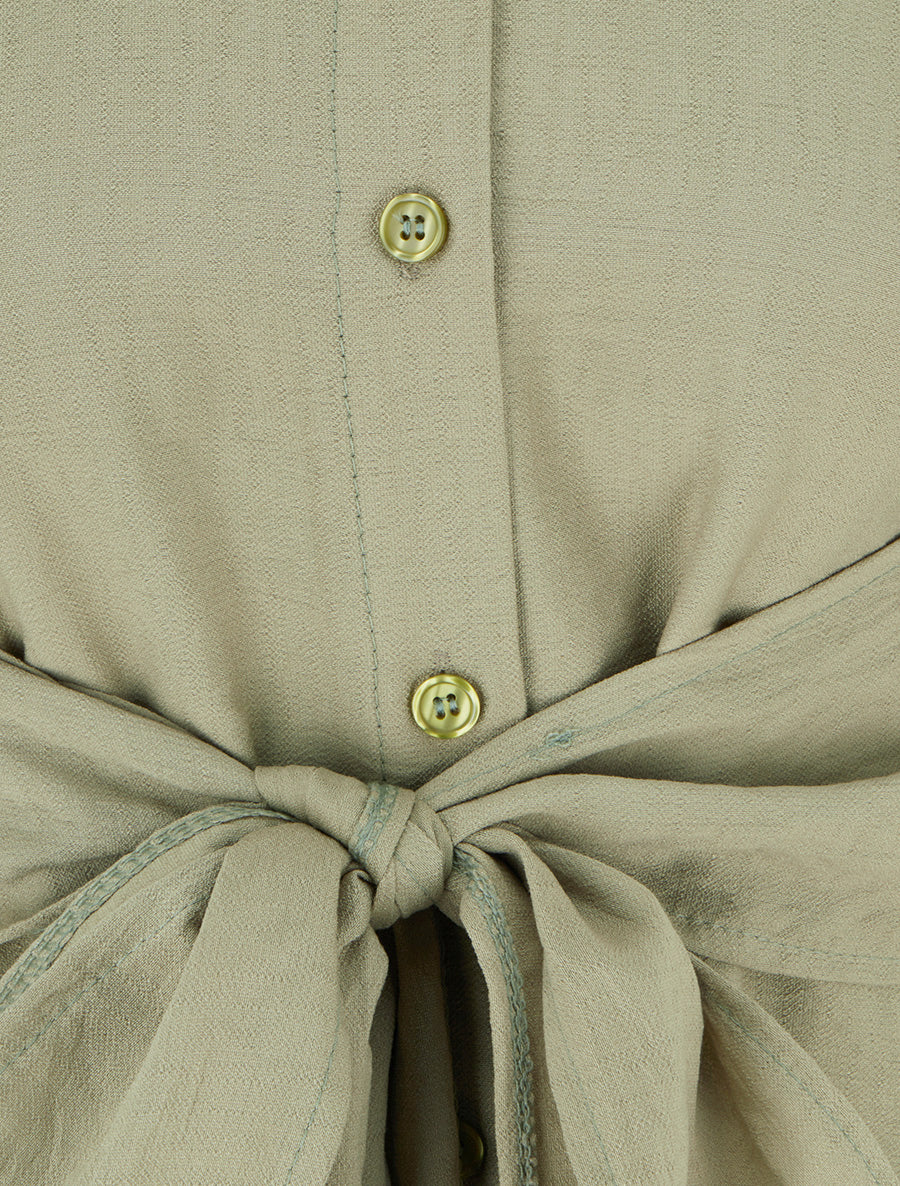 Robe chemise sans manches à liens à nouer - Vert olive | Inspee