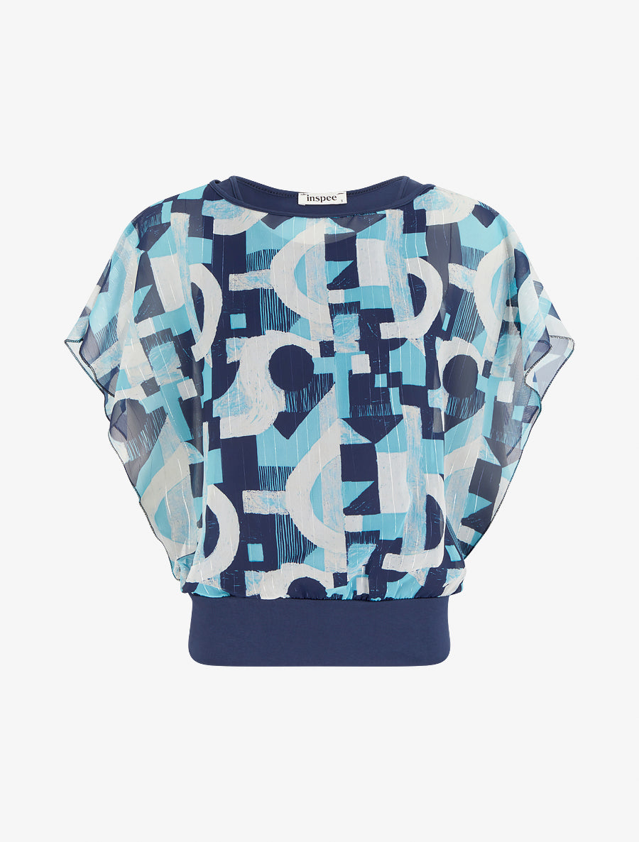 Top boule voile imprimé rayé - Marine | Inspee