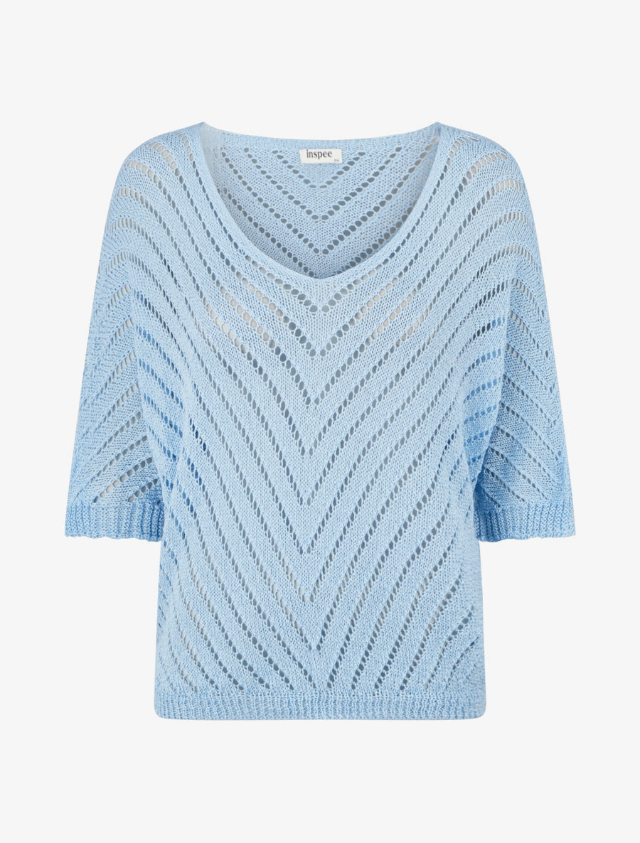Pull ajouré à manches chauve-souris - Bleu ciel | Inspee