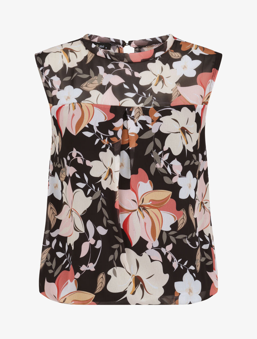 Top boule à imprimé grandes fleurs - Noir | Inspee