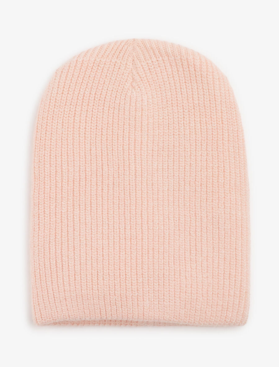 Bonnet uni en maille côtelée - Rose claire | Inspee