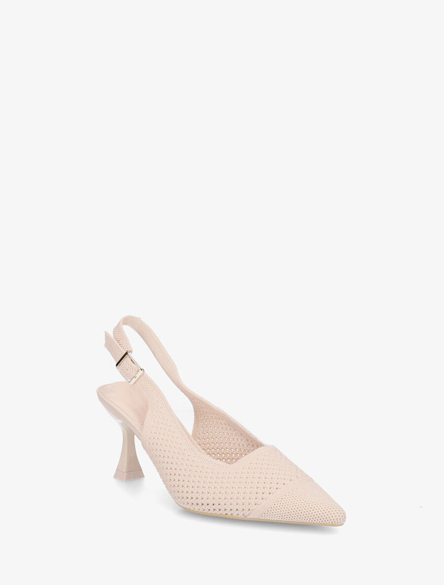 Escarpins pointus en maille à talon talus - Beige | Inspee
