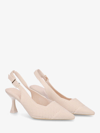Escarpins pointus en maille à talon talus - Beige | Inspee