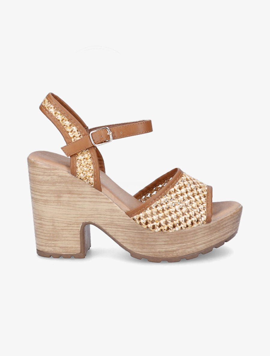 Sandales compensées en raphia tressé - Camel Inspee | Inspee